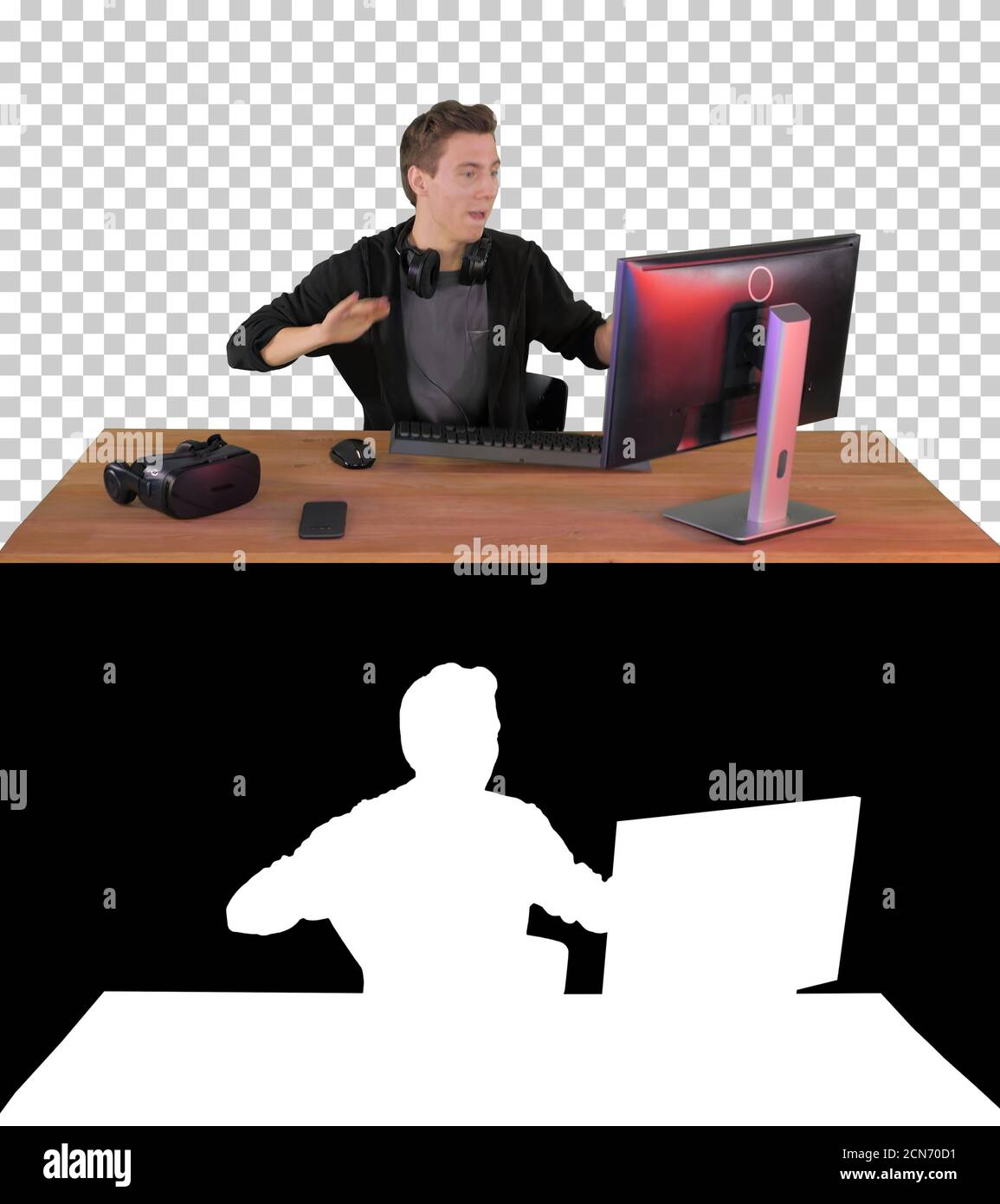 Happy emotions of a gamer watching steam, Alpha Channel with Sil Stock ...