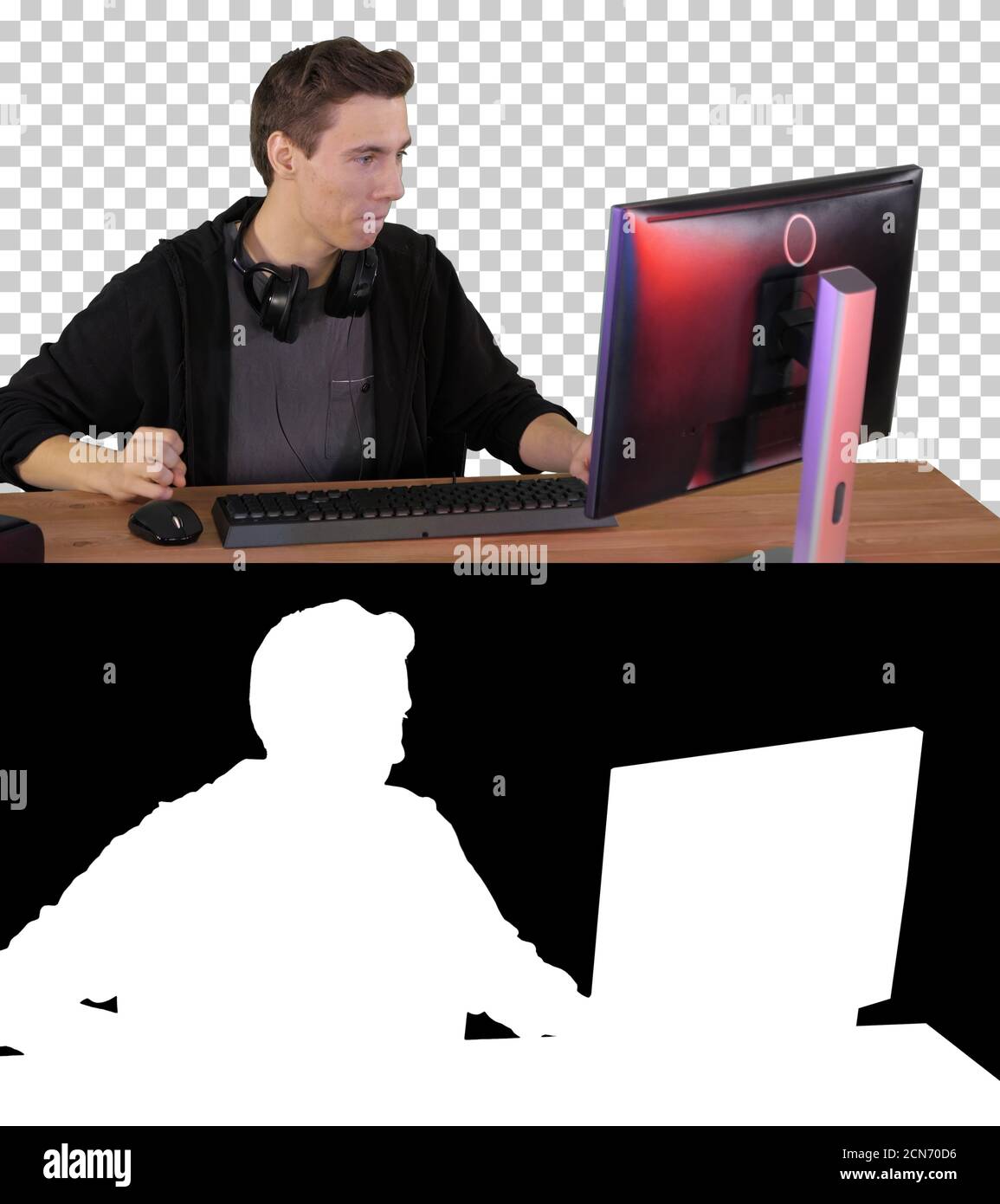 Happy emotions of a gamer watching steam, Alpha Channel with Sil Stock ...