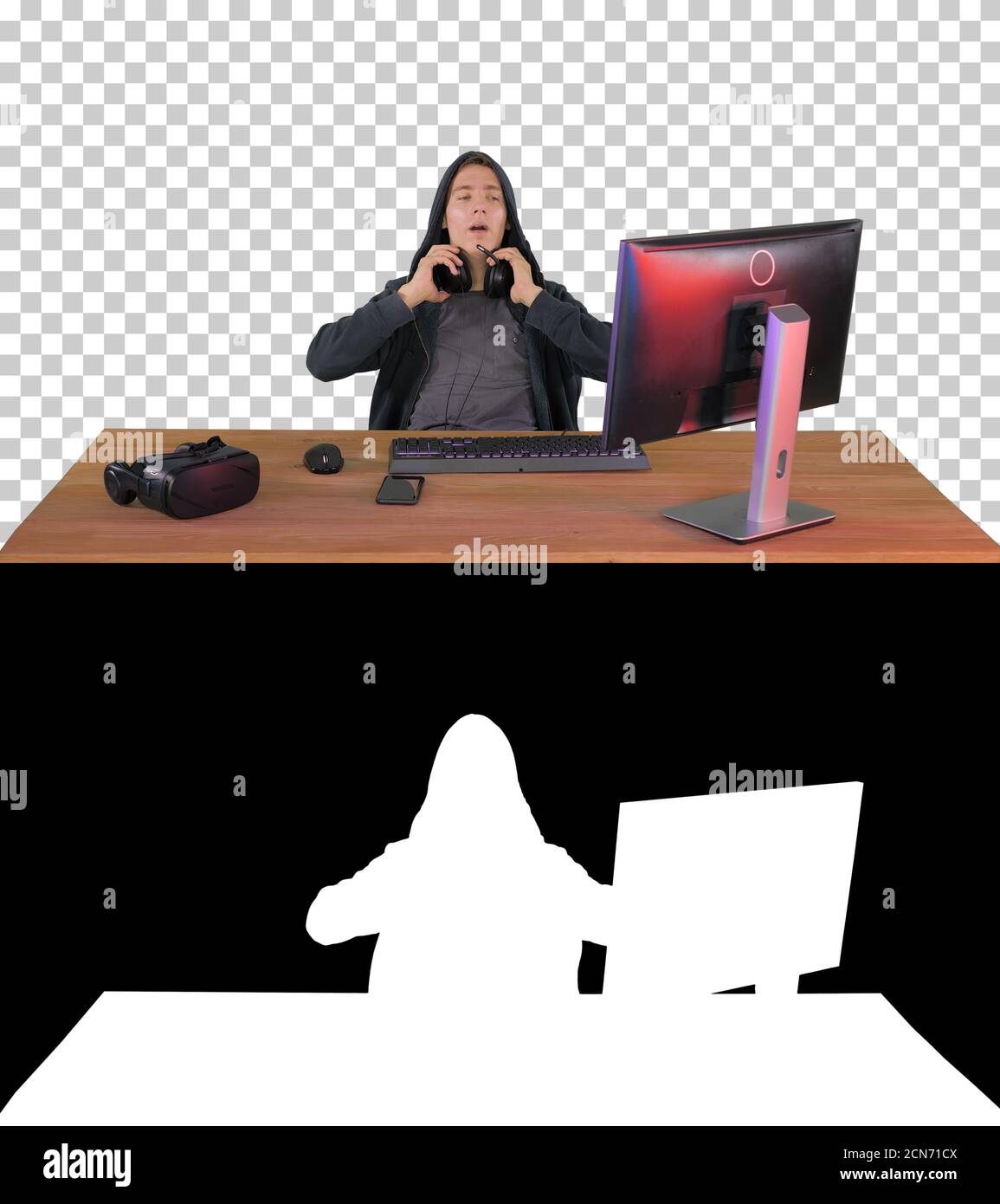 Stressed tired out of work hacker looking at pc monitor, Alpha C Stock ...