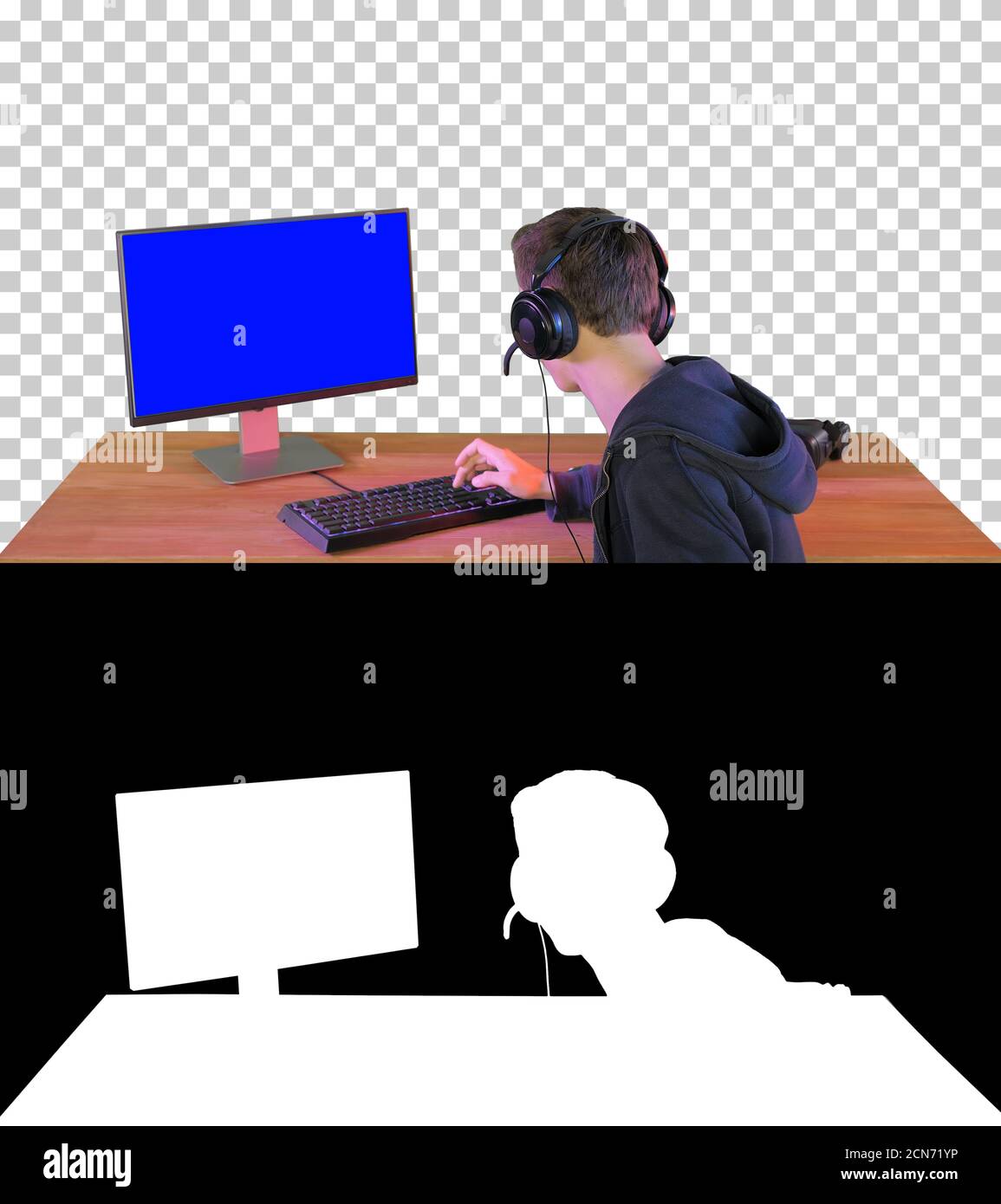 Gamer talking about the game on the screen to camera, Alpha Chan Stock ...