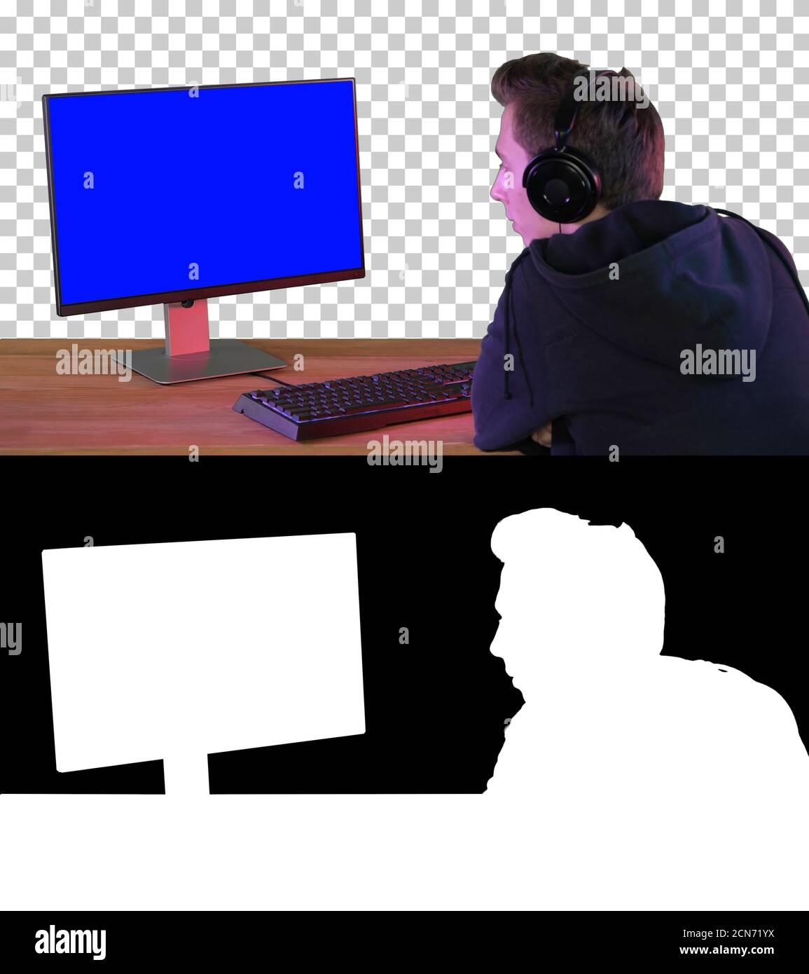 Professional Gamer Looking At His Personal Computer, Alpha Chann Stock ...