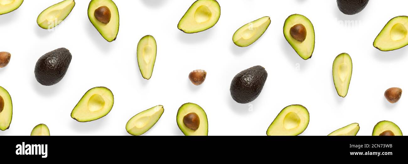 Avocado banner. Background made from isolated Avocado pieces on white ...