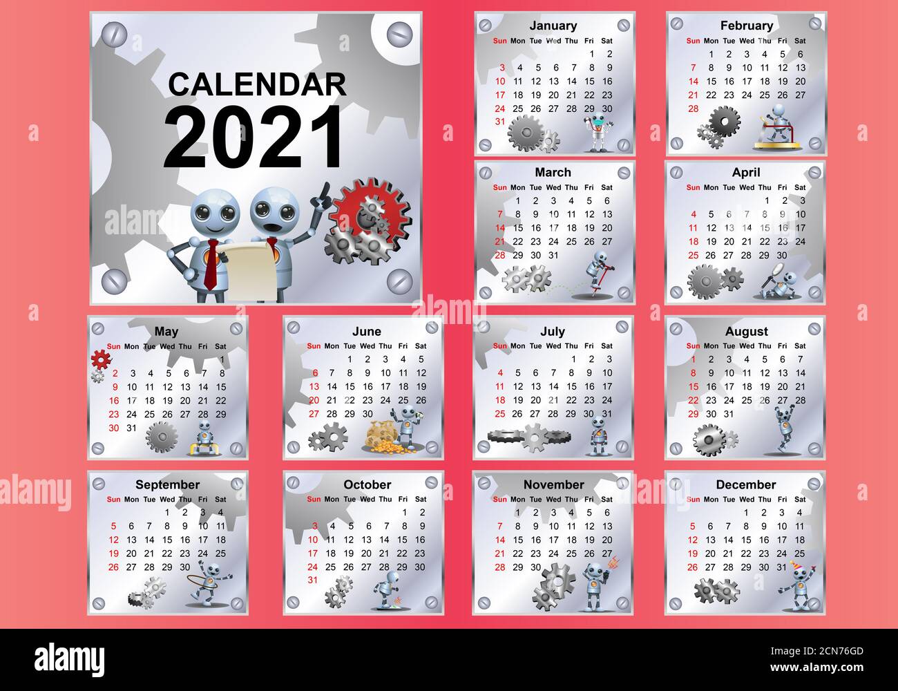 illustration of a robot calendar on isolated white background Stock ...