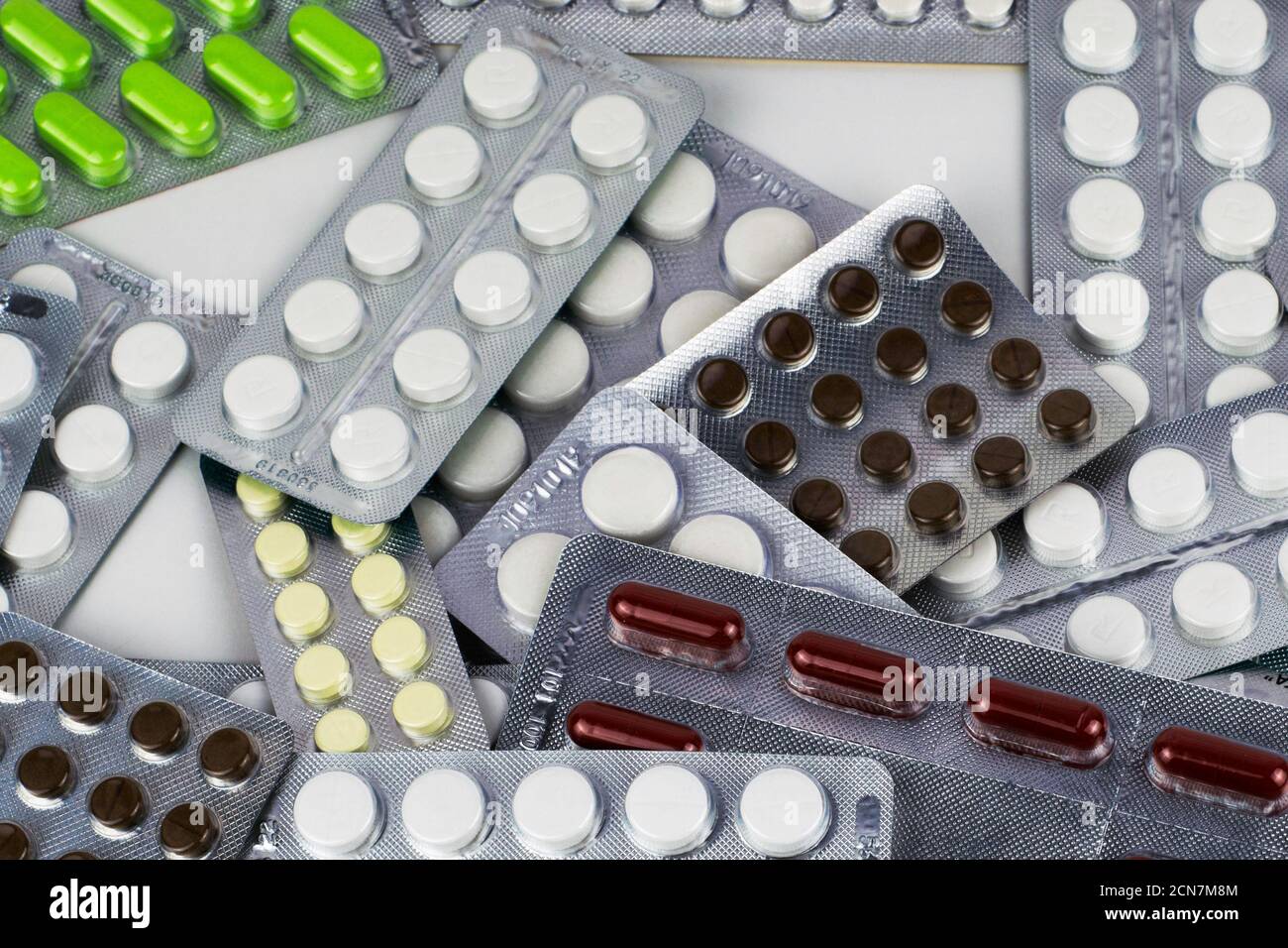 a large number of tablets in blisters top view for backdrop background ...
