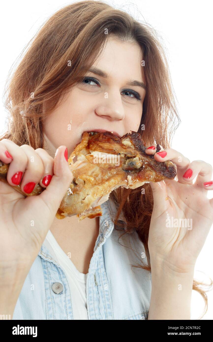 Woman eat chicken hi-res stock photography and images - Alamy