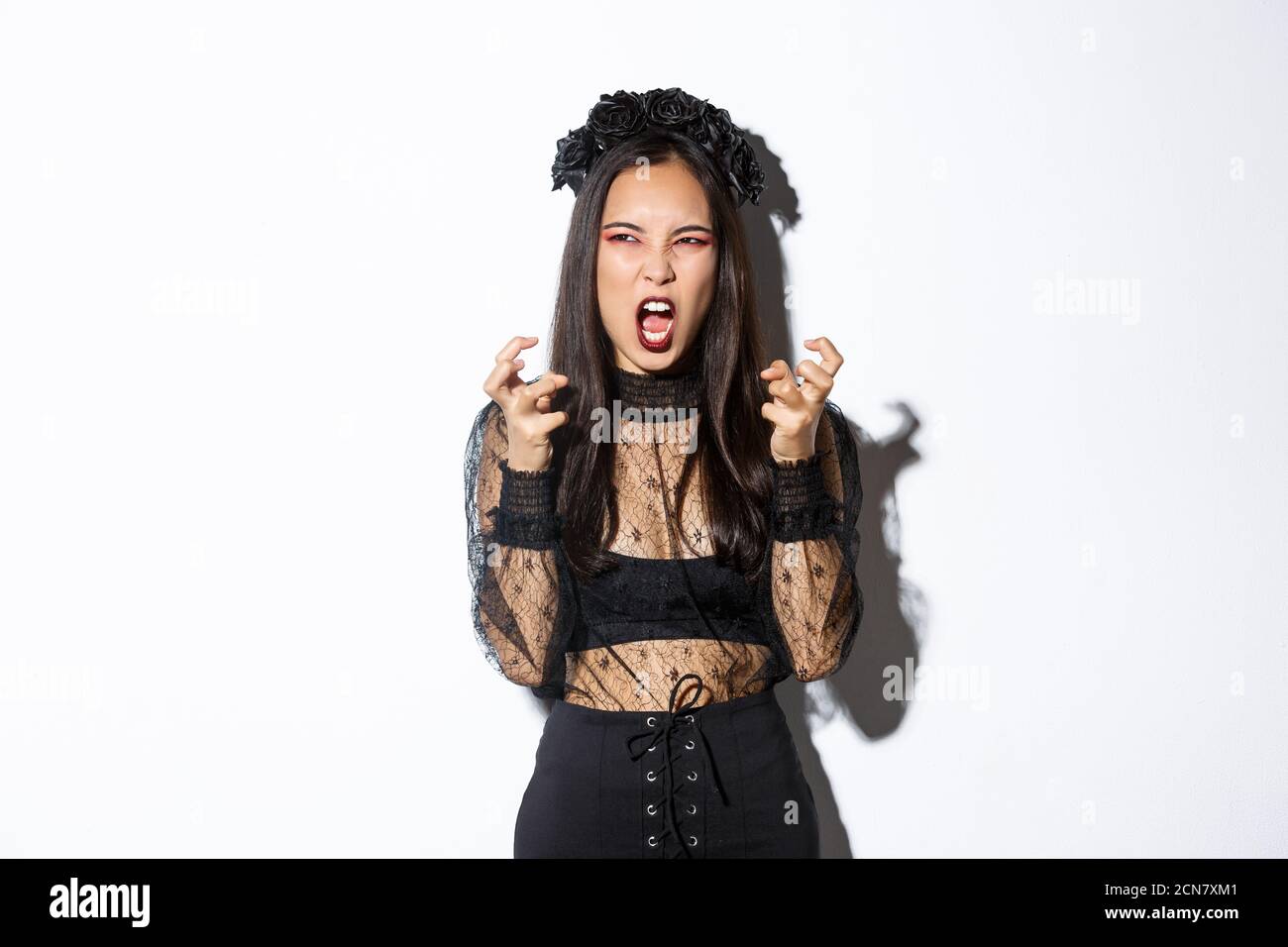 Image of evil witch hate something, looking angry and furious at upper ...