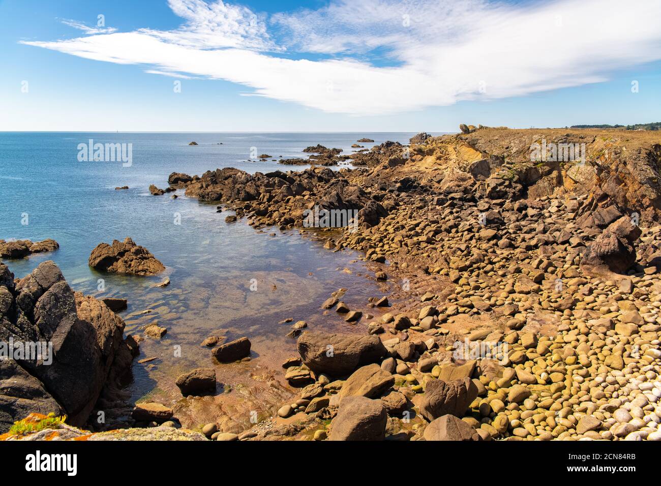 Yeu island in France, beautiful landscape, the coast with a pebble ...