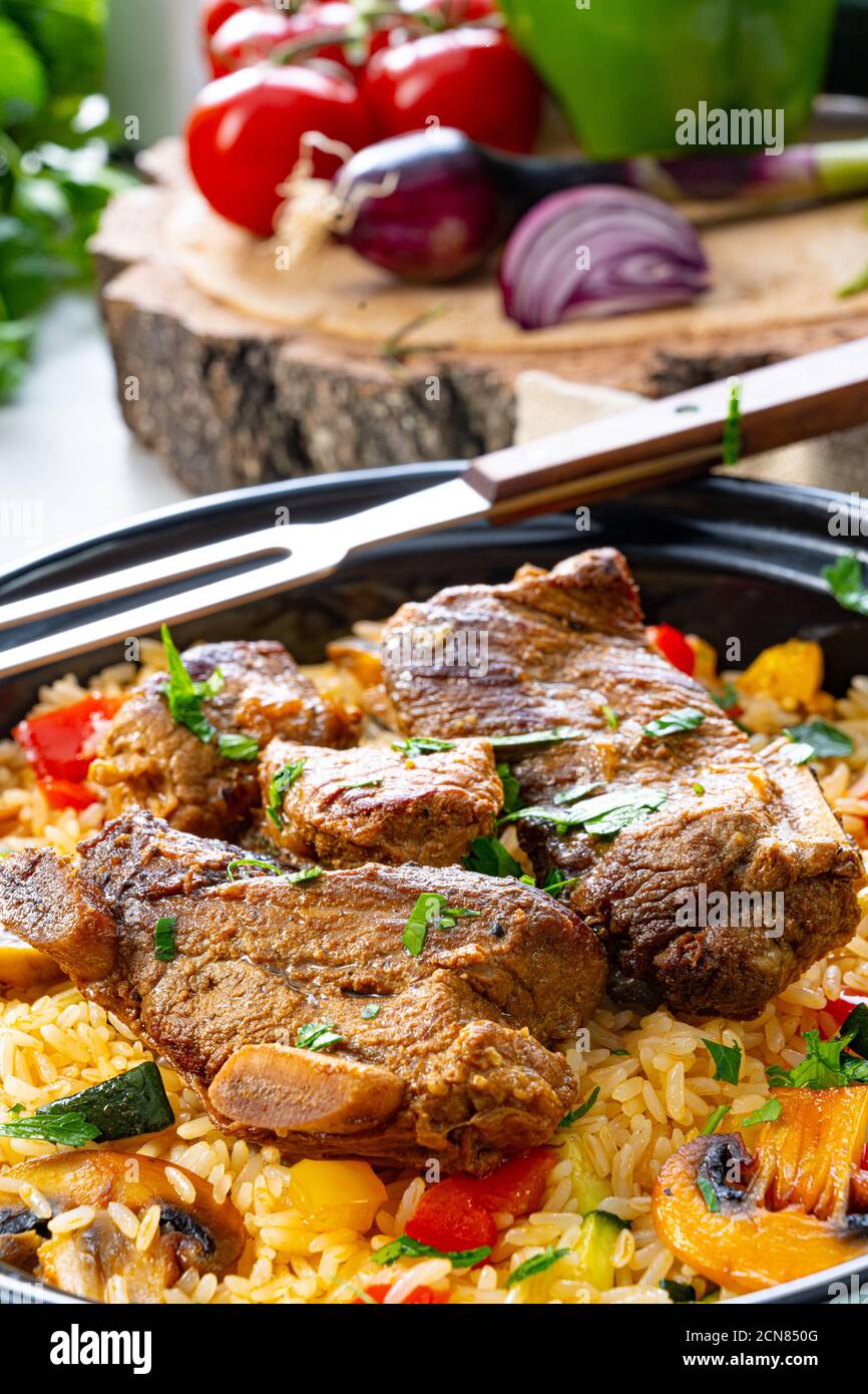 fried rice with vegetables and meat Stock Photo - Alamy