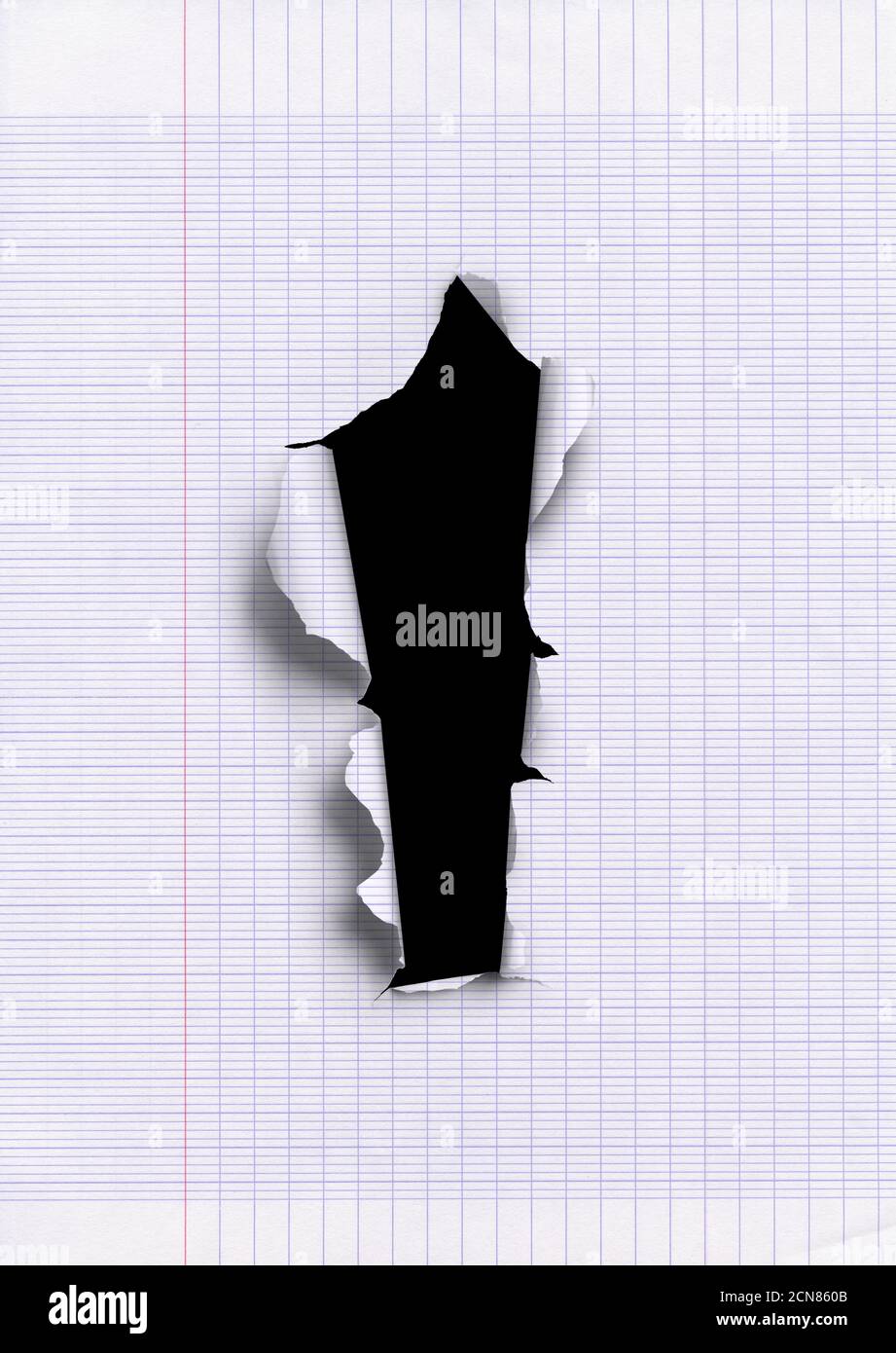 Old lined torn paper with hole Stock Photo - Alamy