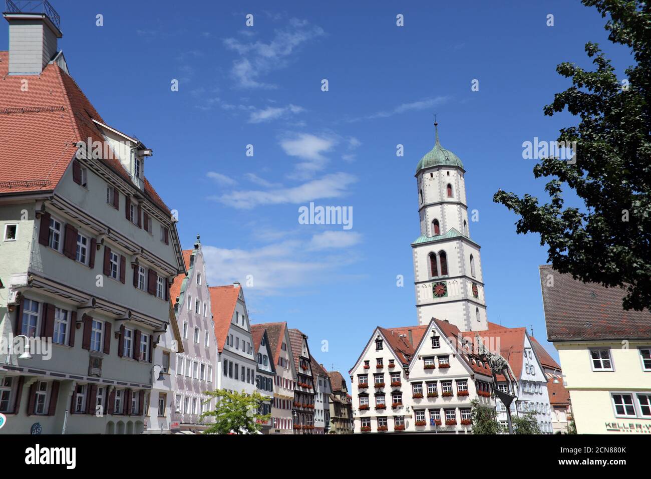 Market place in the historical old town, in the background the parish ...