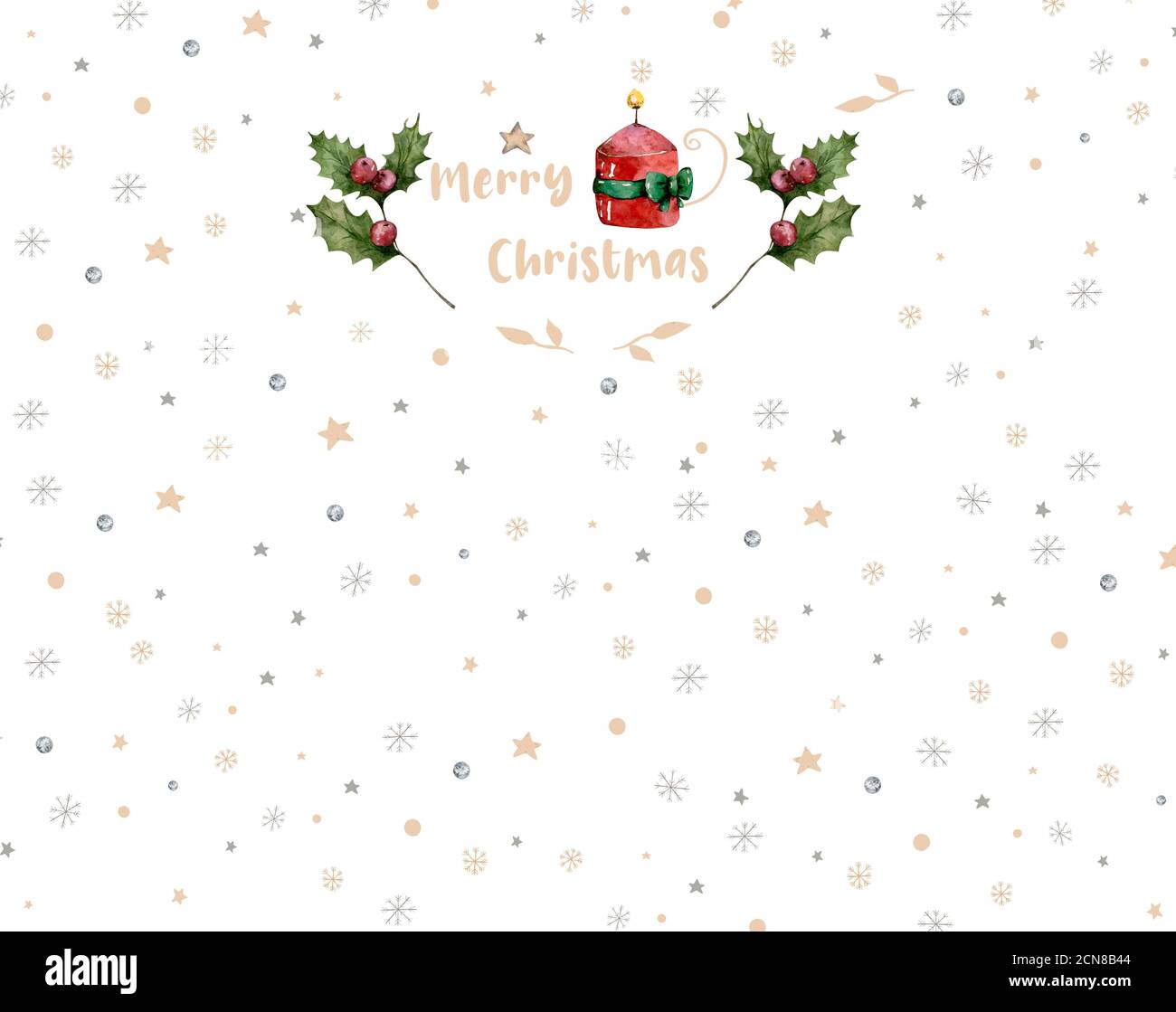 Merry Christmas mistletoe with berry frame. Watercolor traditional hand ...