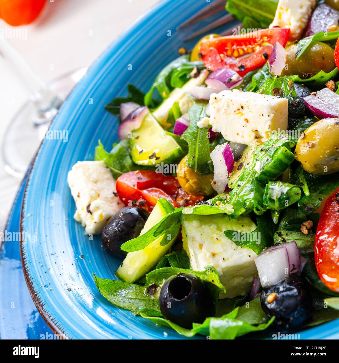 Rustic Greek salad with sheep's cheese Stock Photo - Alamy