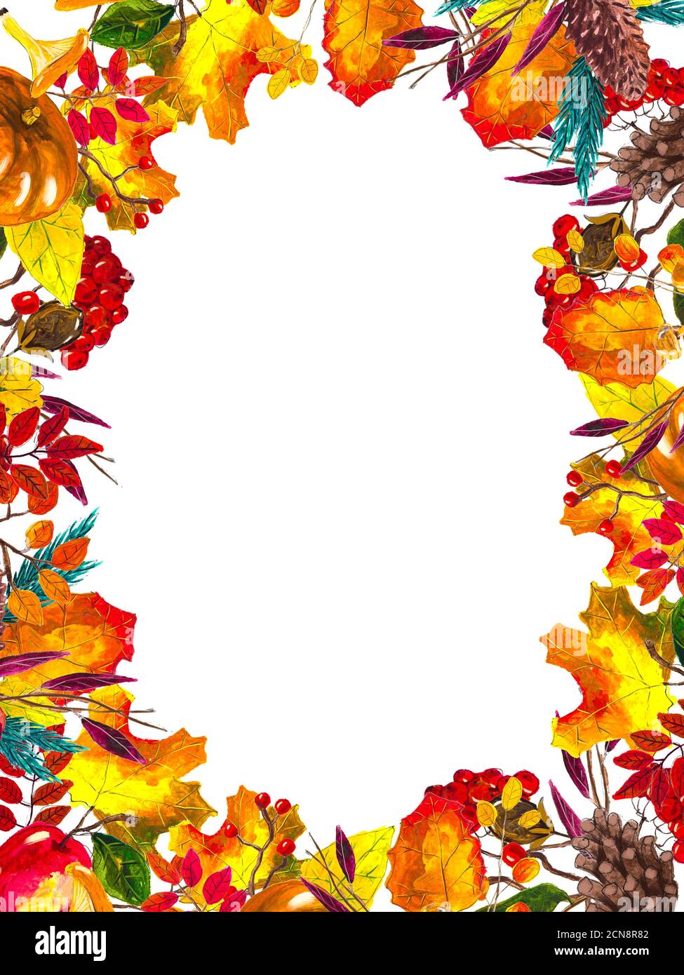 Autumn leaves border. Watercolor hand drawn frame Stock Photo - Alamy
