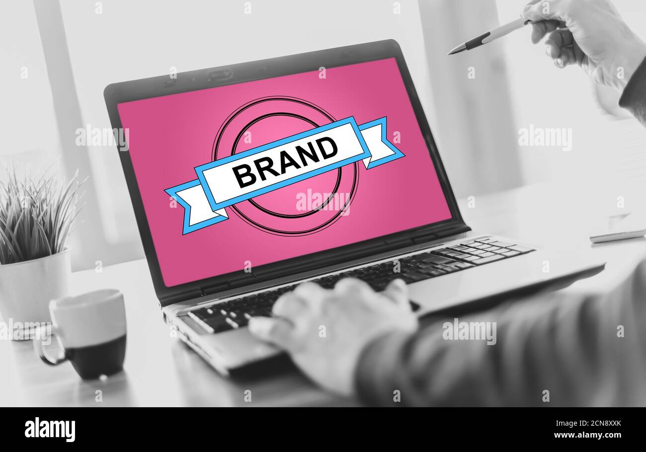 Laptop screen displaying a brand concept Stock Photo - Alamy
