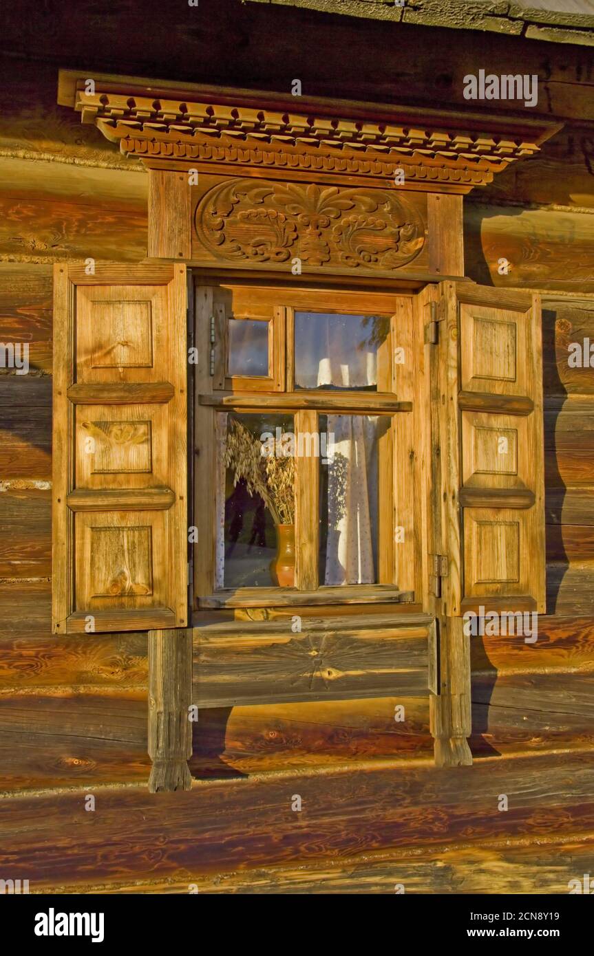 Traditional old Russian window Stock Photo - Alamy