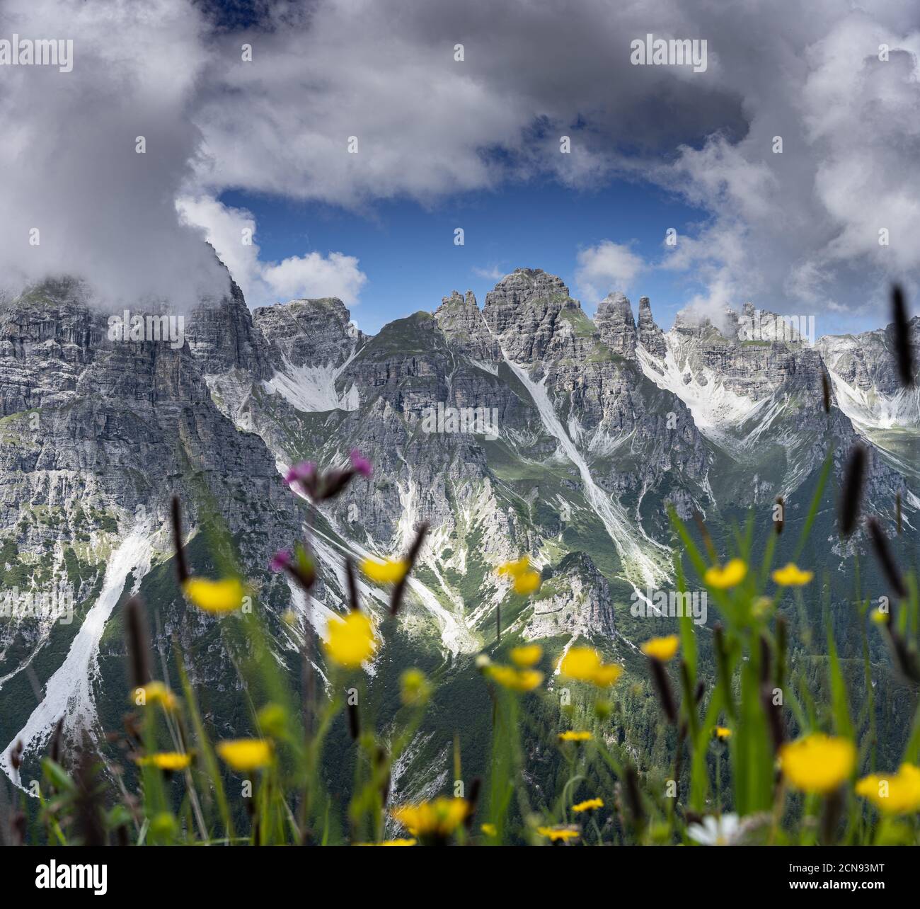 Hiking in the Alps in the Stubai Valley on summer vacation in beautiful ...