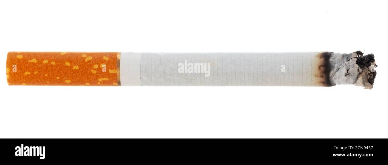 Lit cigarette isolated on white background close up Stock Photo - Alamy