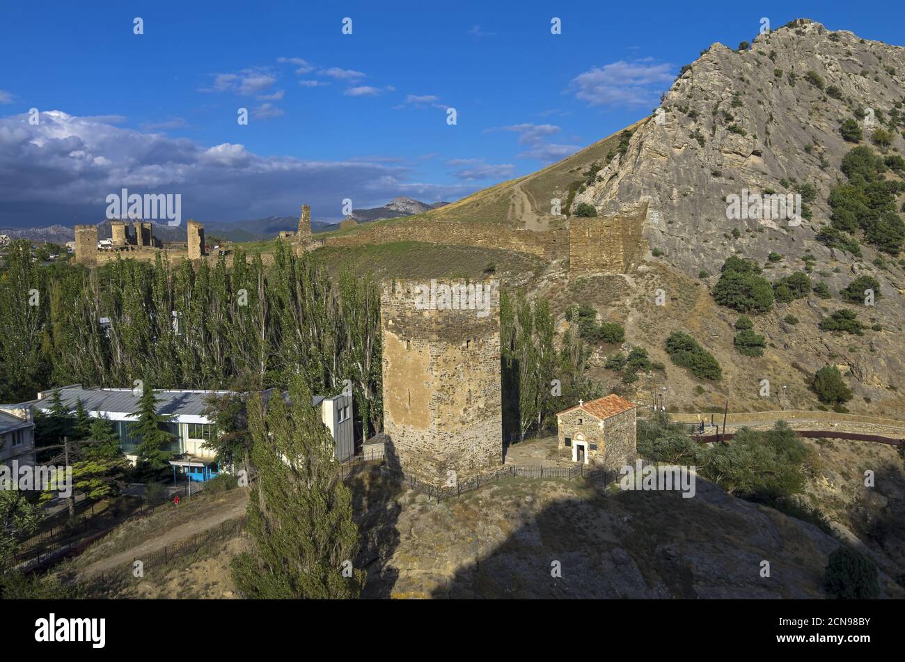 Medieval tower and old temple Stock Photo - Alamy