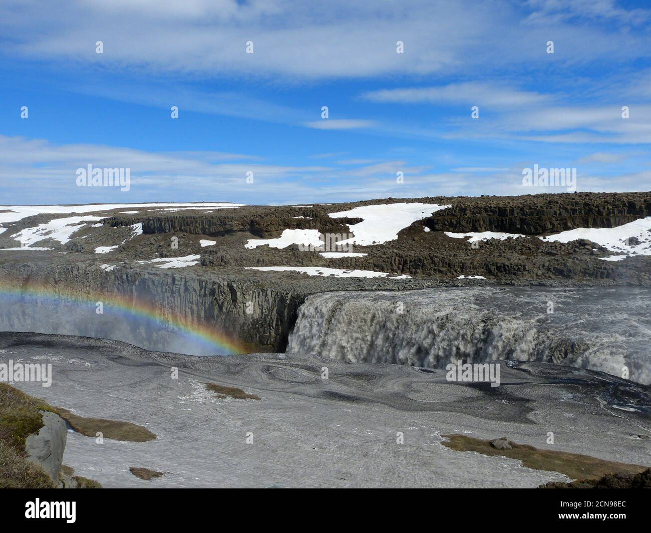 Icelandic natural spectacular landscape, rainbow over waterfall in ...