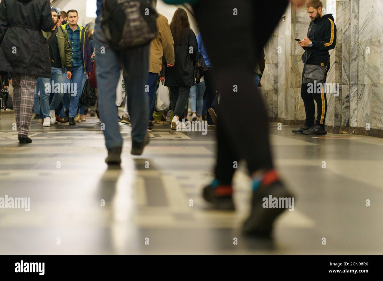 Moscow, Russia - September 14, 2020: Blurred motion. Crowd of people at ...