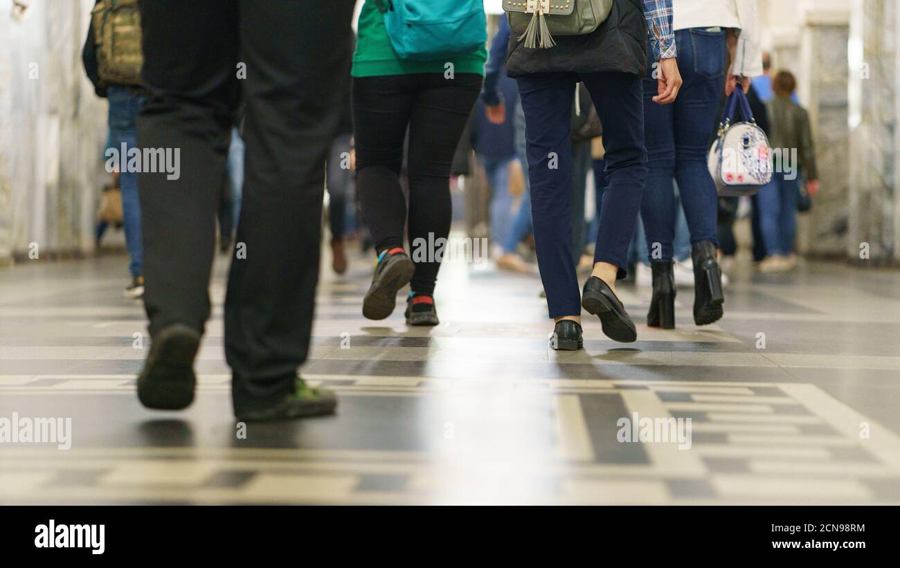 Moscow, Russia - September 14, 2020: Blurred motion. Crowd of people at ...