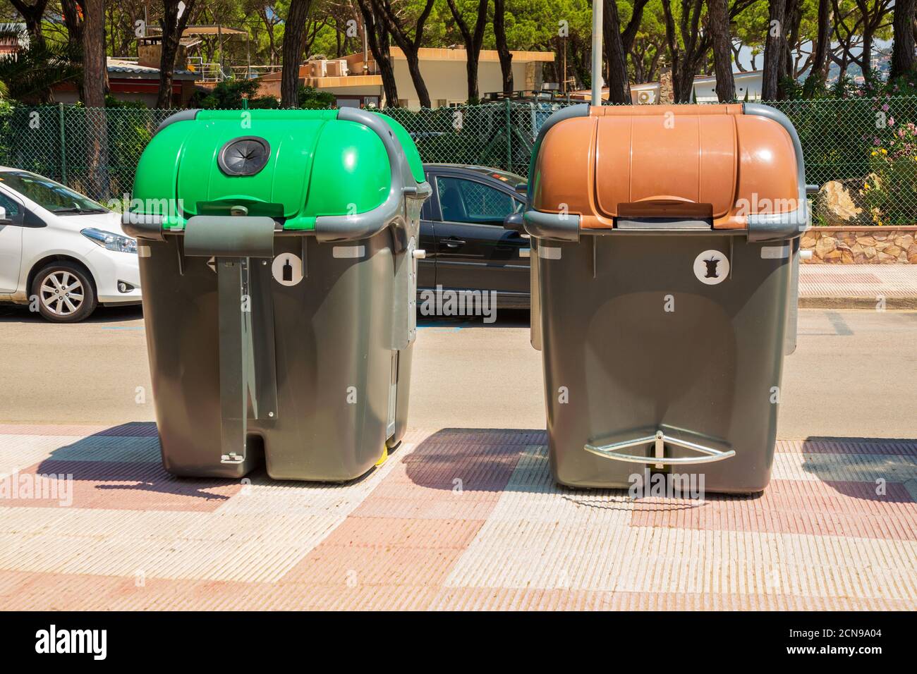 Recycle bins on the street. Concept of save of the environment. Waste ...