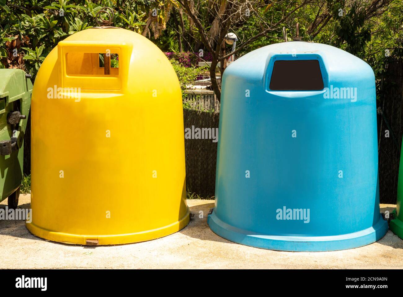 Recycle bins on the street. Concept of save of the environment. Waste ...
