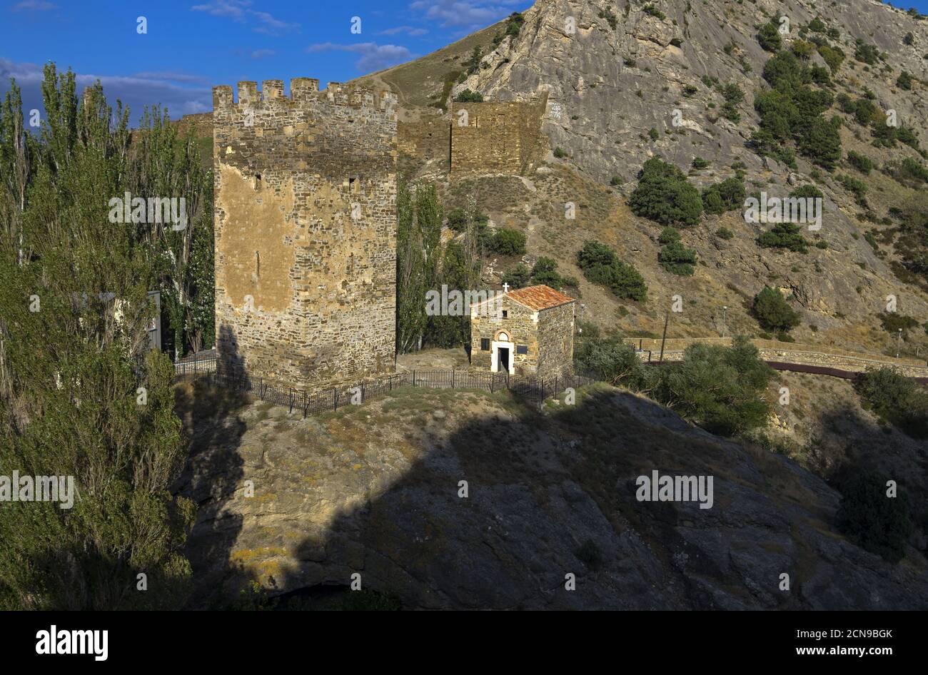 Medieval tower and old temple Stock Photo - Alamy