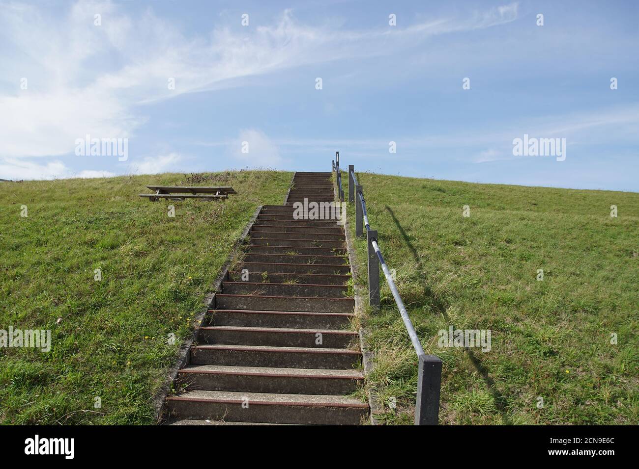 Stairs on Dutch dyke, seawall as protection against the North Sea ...