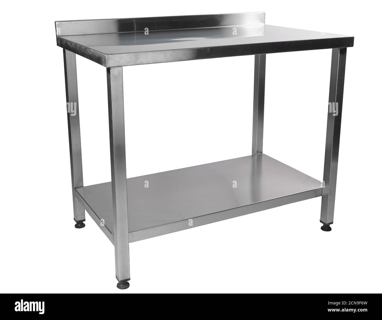 Metal industrial kitchen table for food preparation isolated on white ...