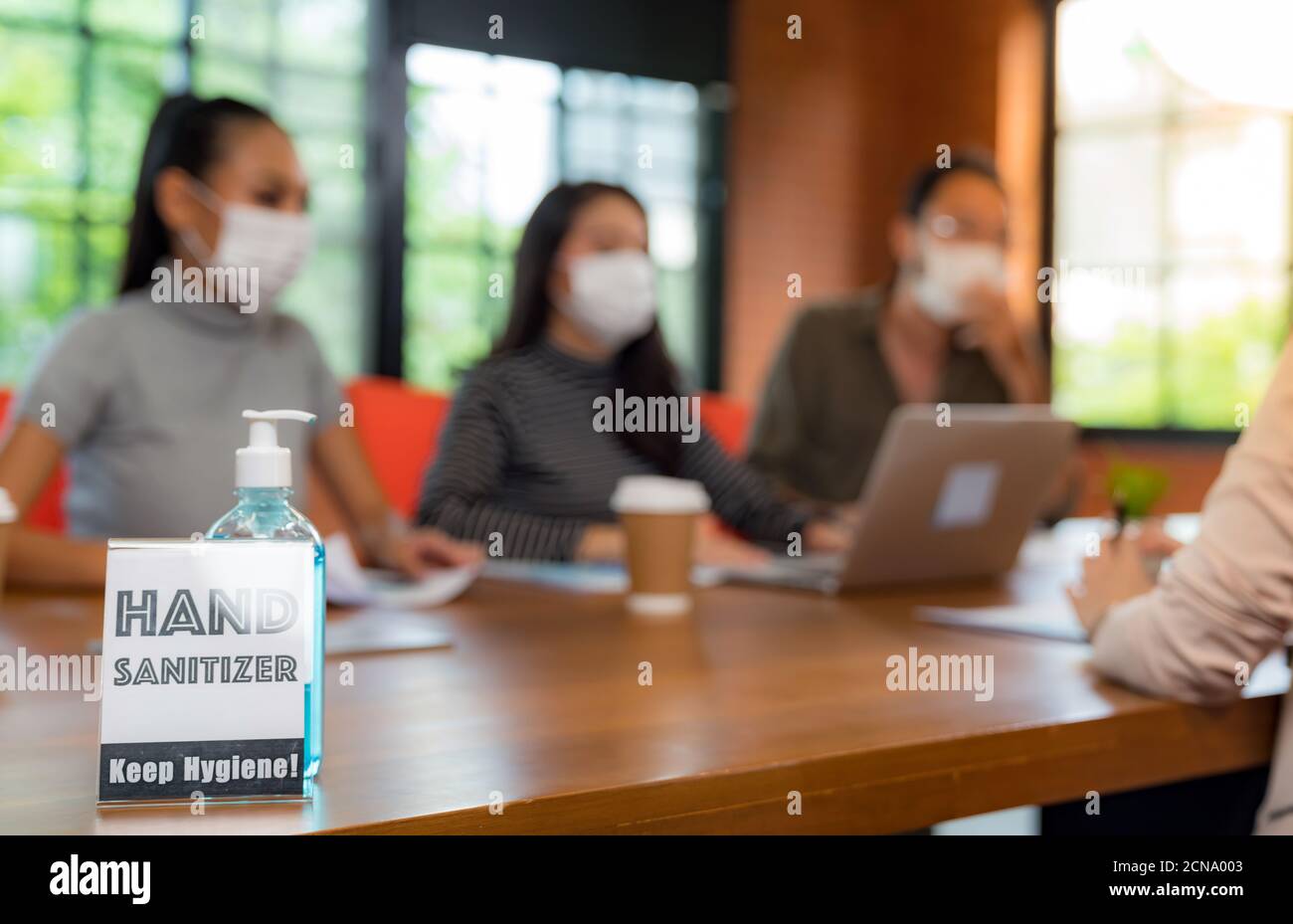 Hand Sanitizer in meeting room for New normal hygiene Stock Photo - Alamy