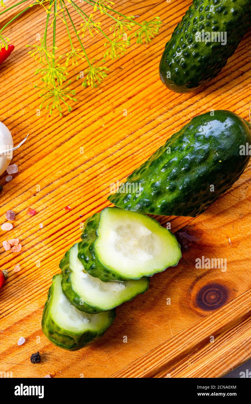 fresh pickled cucumber with garlic, (polish malosolne Stock Photo - Alamy