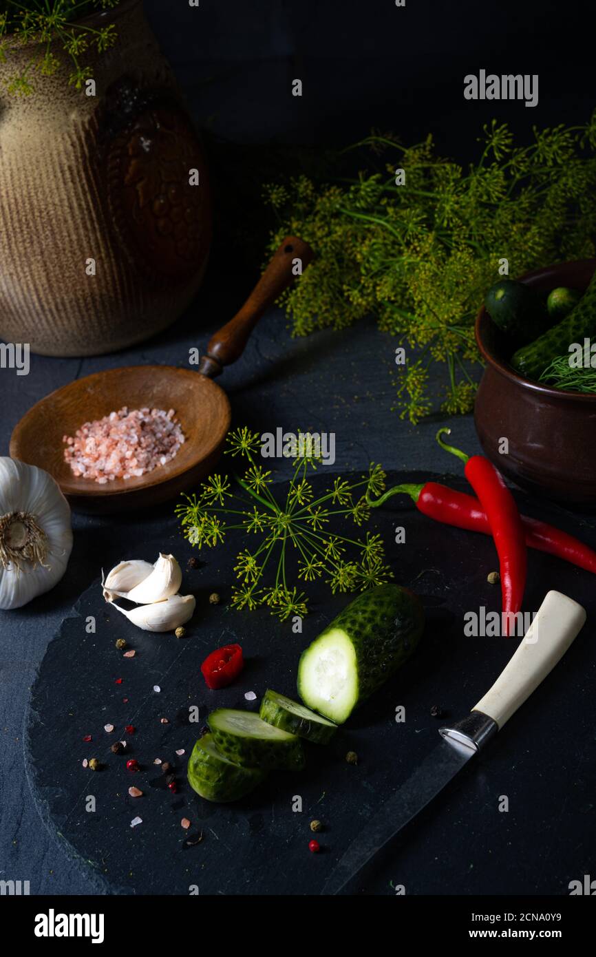 rustic fresh pickled cucumber (polish malosolne Stock Photo - Alamy