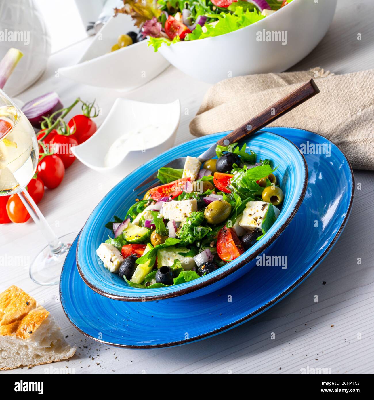 Rustic Greek salad with sheep's cheese Stock Photo - Alamy