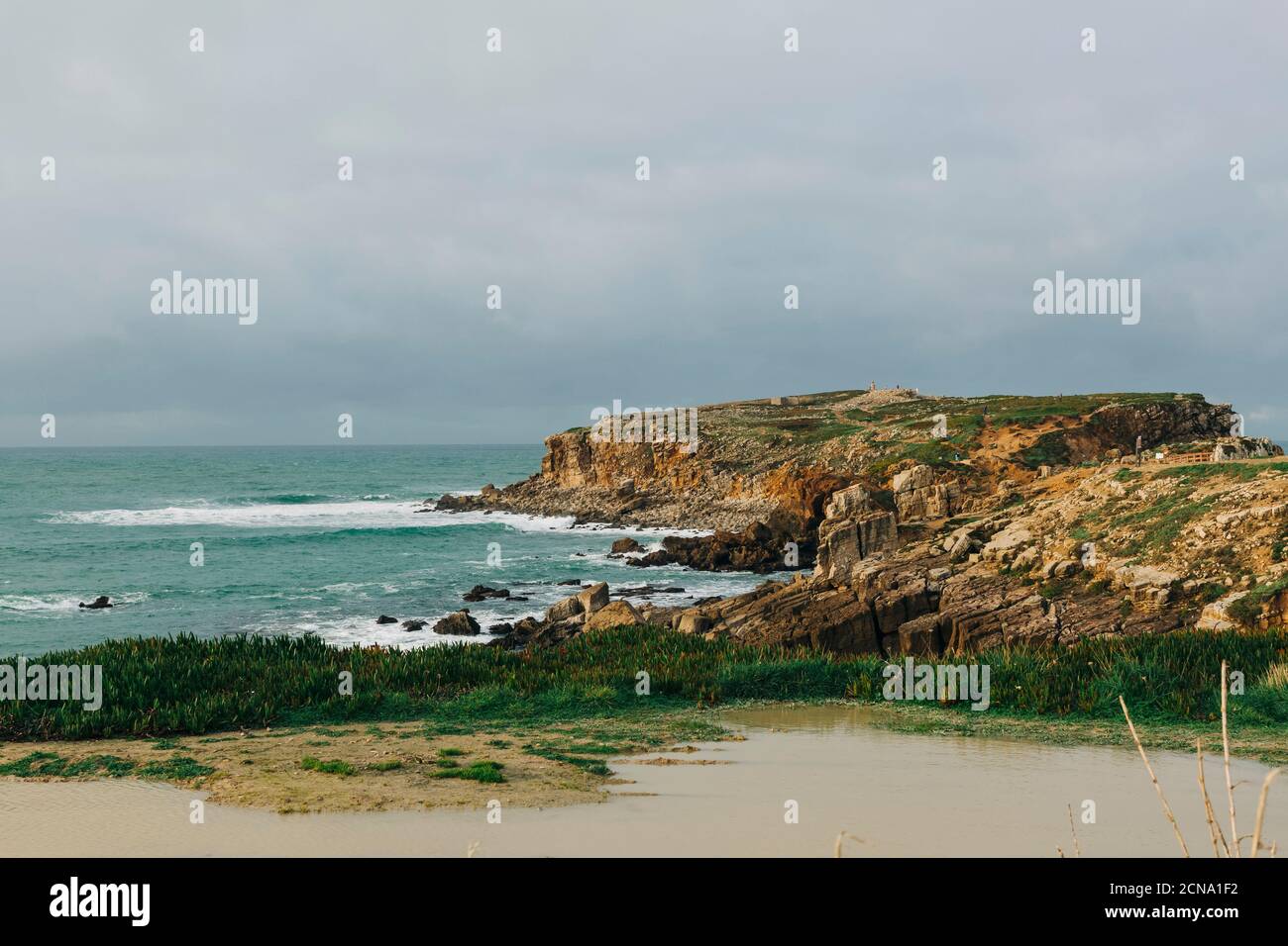 Scenic view limestone peninsula and ocean, Peniche, Portugal Stock ...