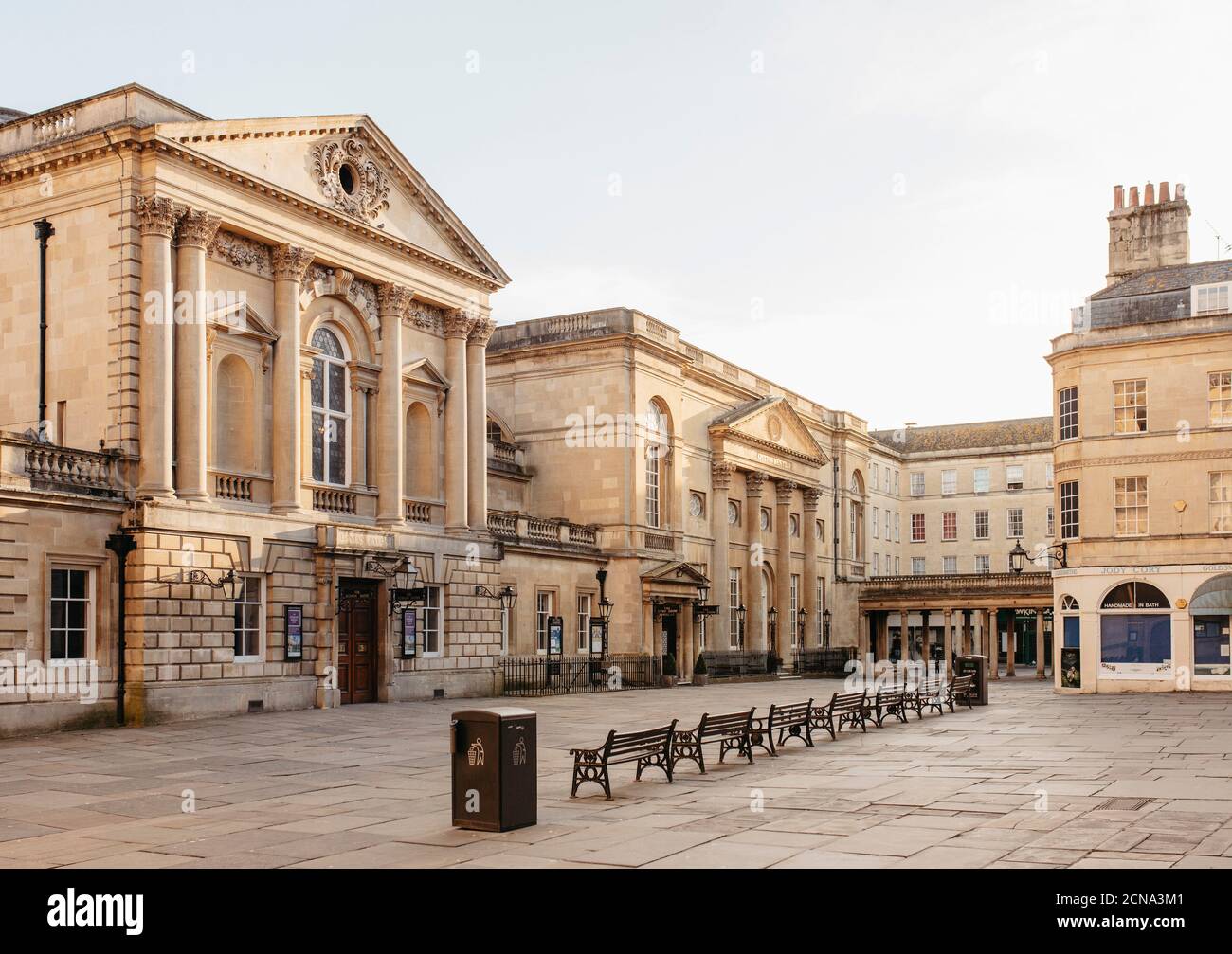 Ornate buildings and empty town square, Bath, Somerset, UK Stock Photo ...