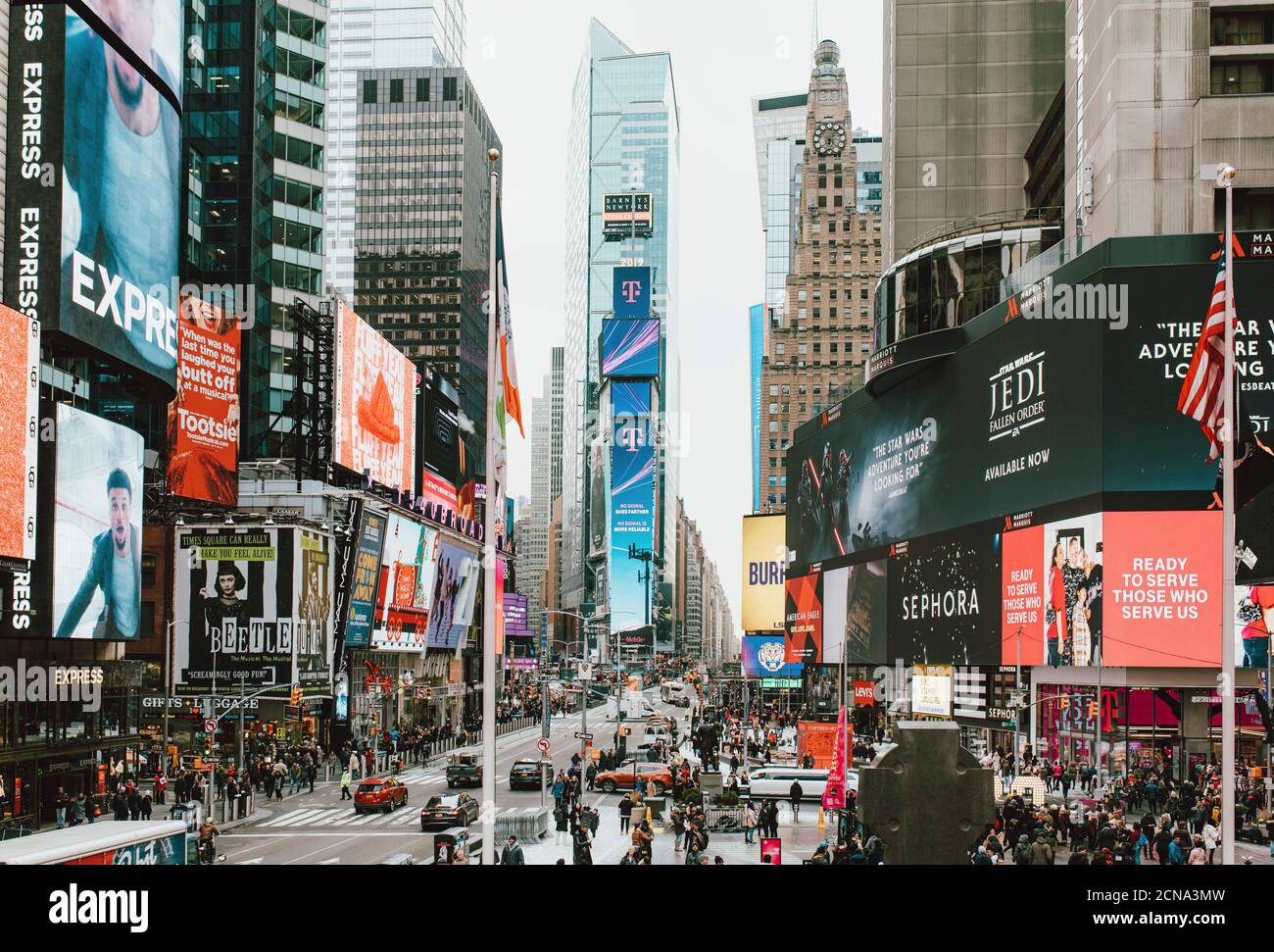 Advertisements along bustling Times Square, New York City, New York ...