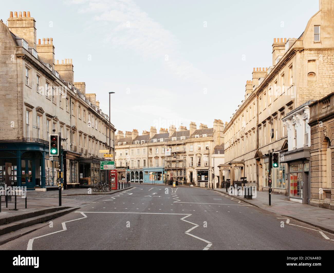 Buildings along empty main street, Bath, Somerset, UK Stock Photo - Alamy