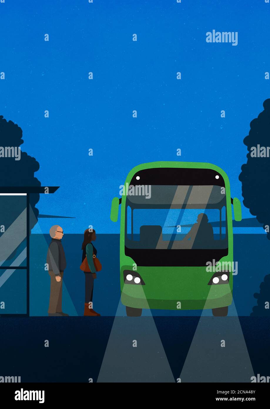 Commuters boarding public bus at night Stock Photo - Alamy