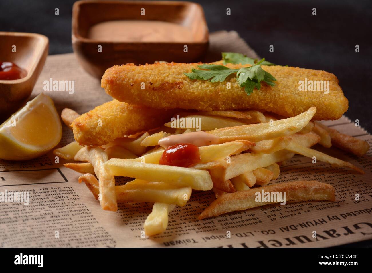 Traditional English Food - Fish and Chips. Fried fish filets and crispy ...