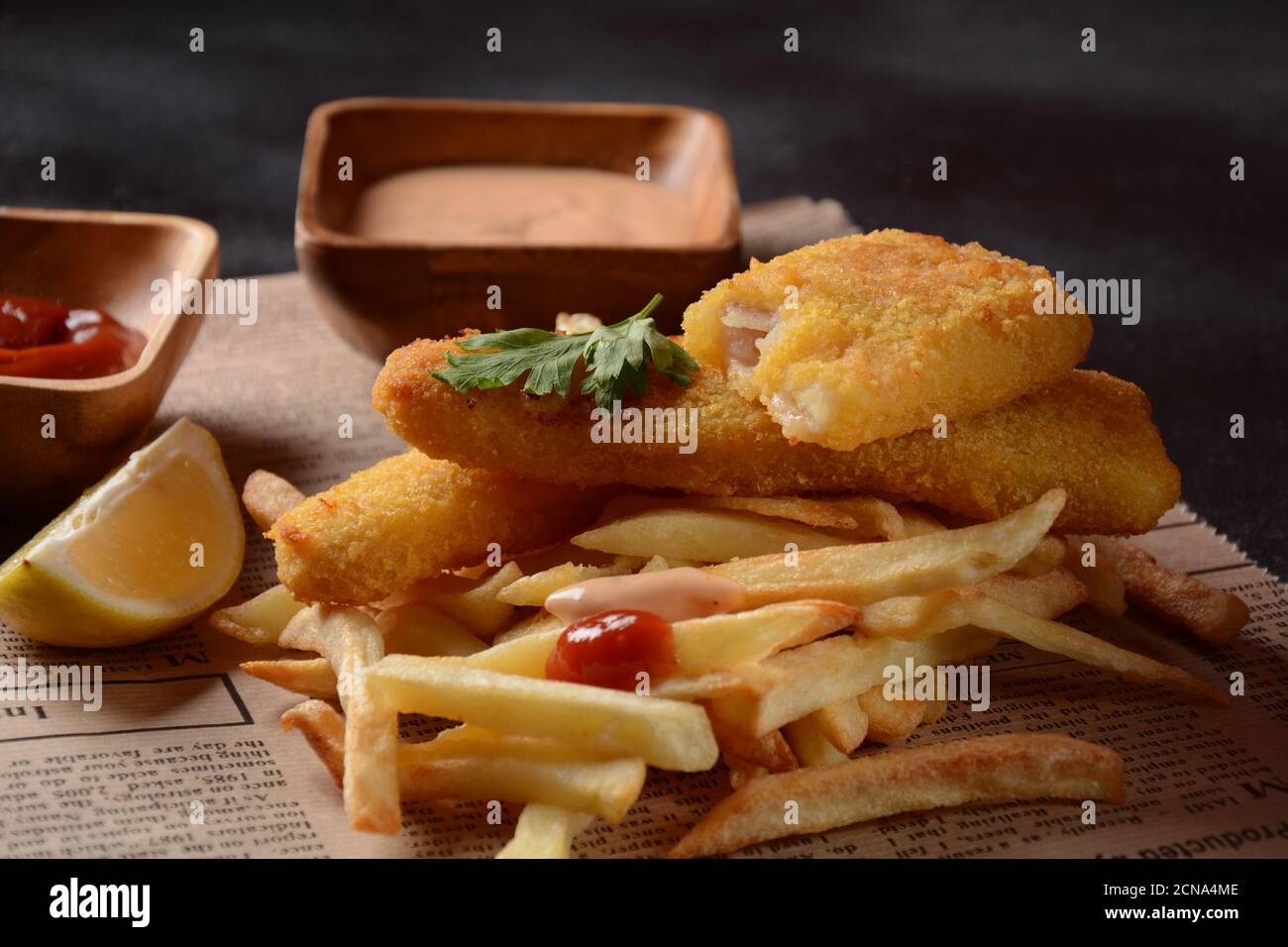 Traditional English Food - Fish and Chips. Fried fish filets and crispy ...
