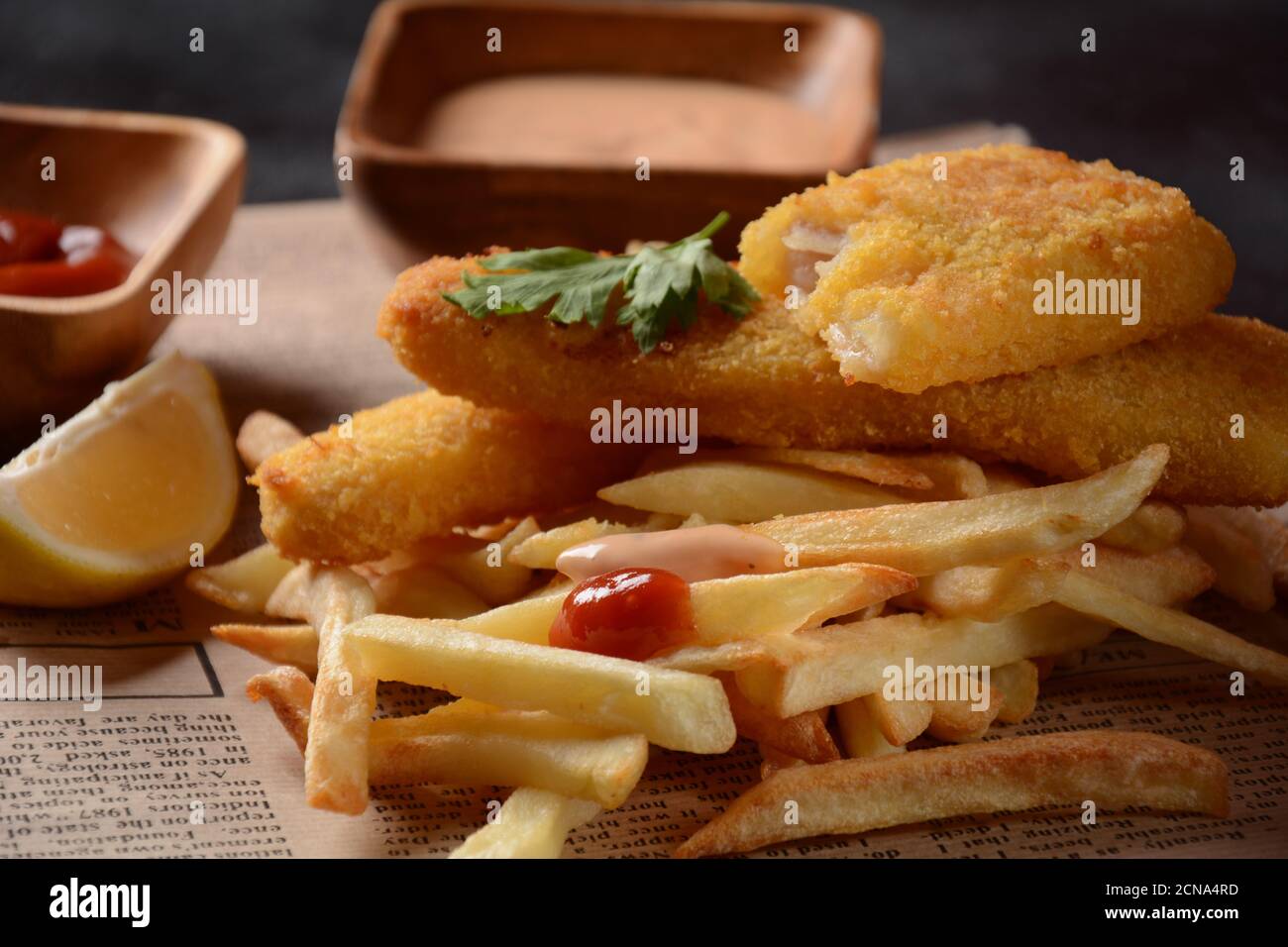 Traditional English Food - Fish and Chips. Fried fish filets and crispy ...