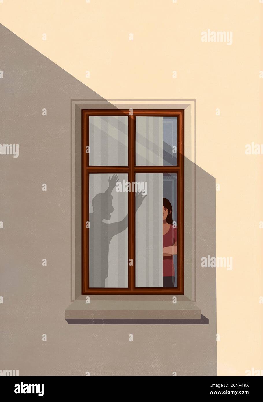Shadow of angry man gesticulating at woman in apartment window Stock ...