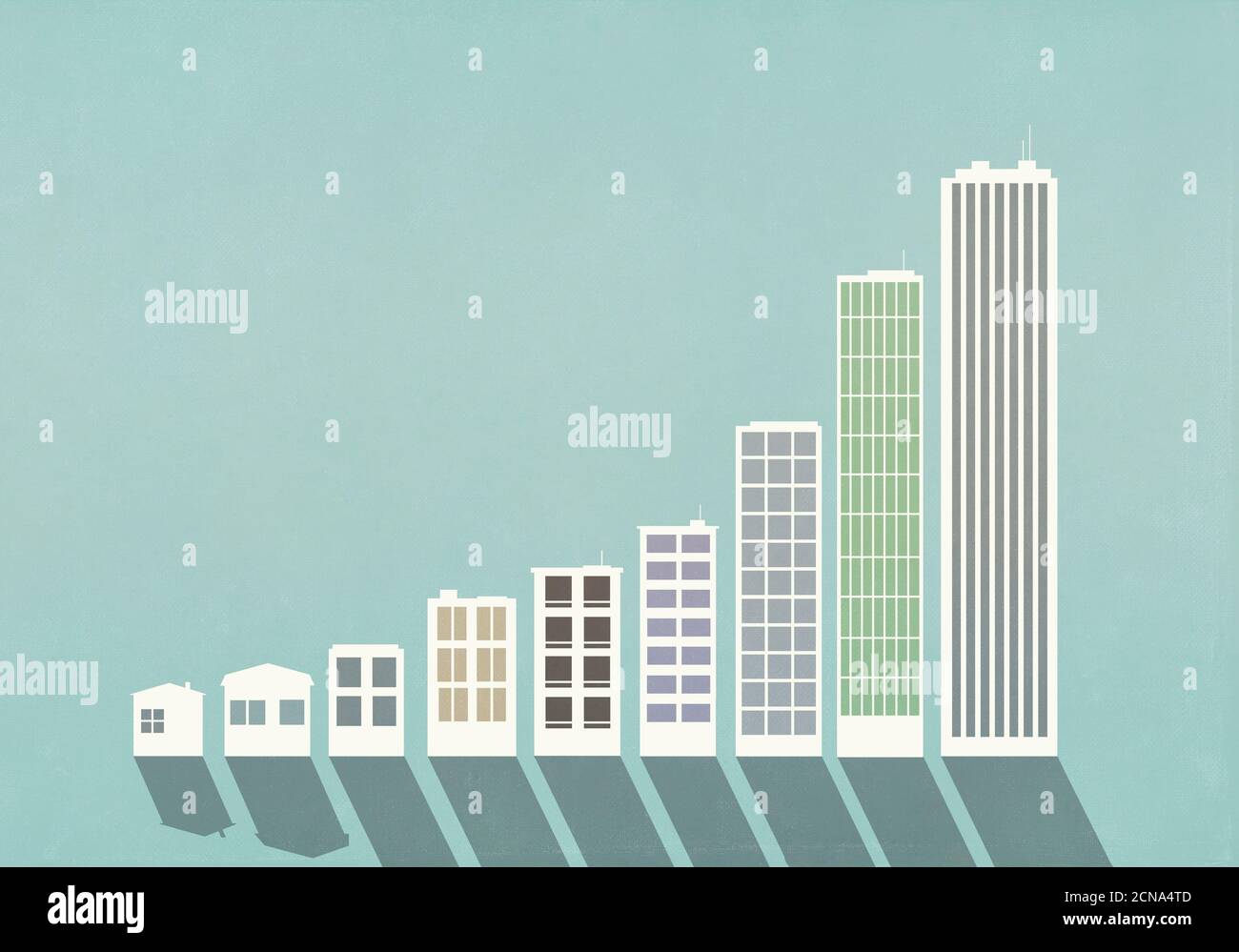 Ascending buildings forming bar graph Stock Photo - Alamy