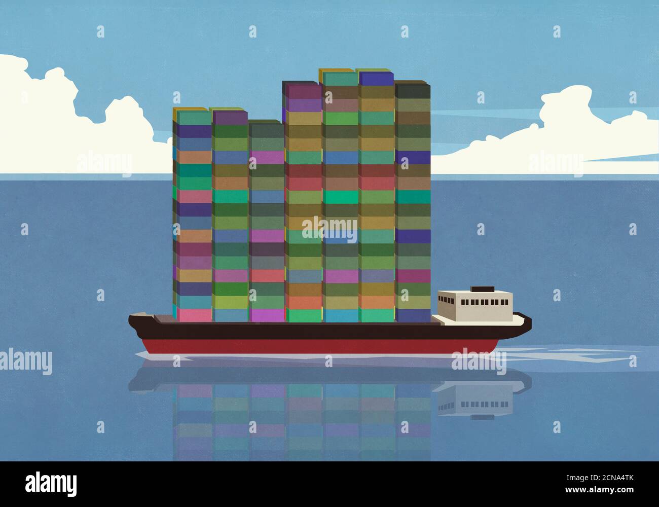 Tall stack of cargo containers on container ship in ocean Stock Photo ...