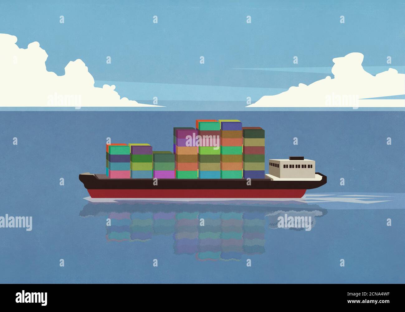 Container ship on sunny ocean Stock Photo - Alamy