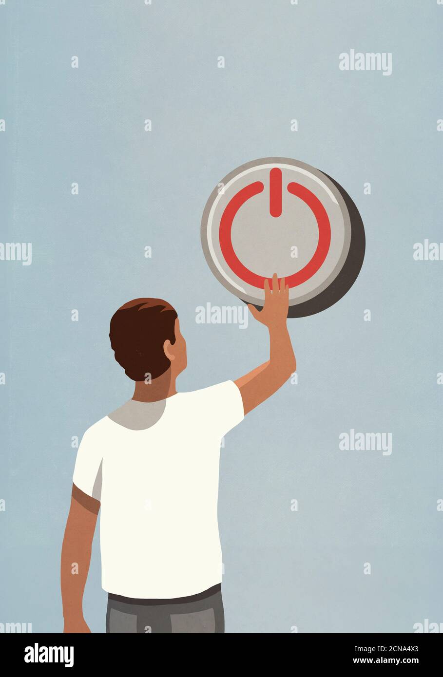 Man pushing large off button Stock Photo - Alamy