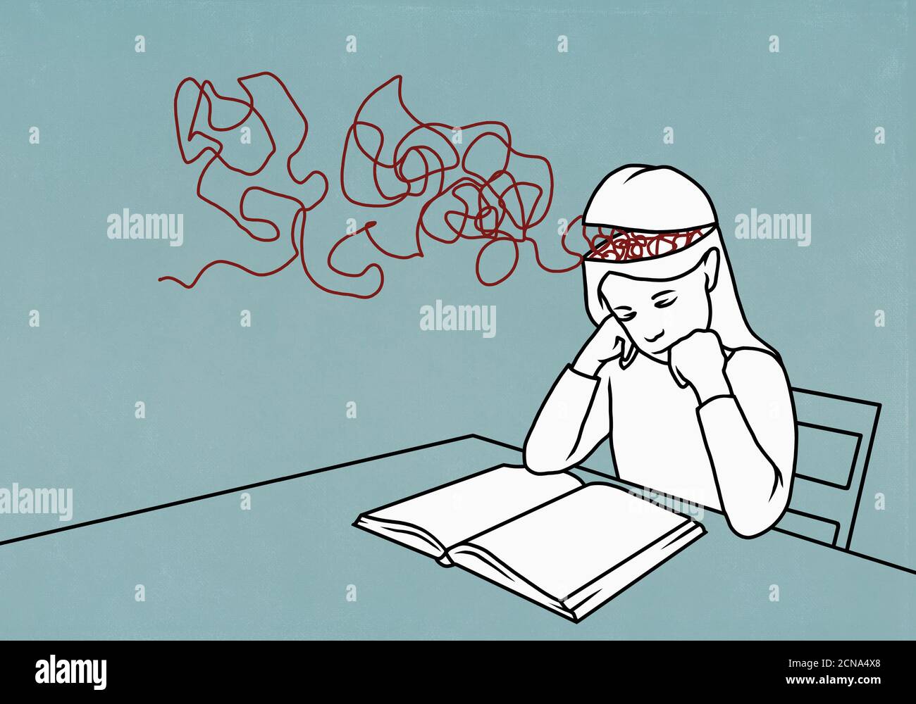 Strings in brain of girl reading book Stock Photo - Alamy Strings in brain of girl reading book Stock Photo - Alamy