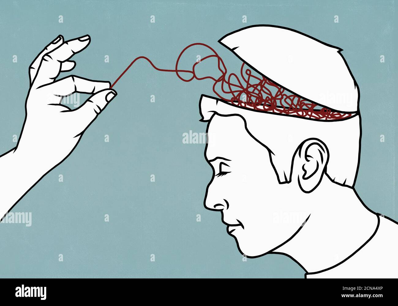 Finger pulling string from brain of man Stock Photo - Alamy