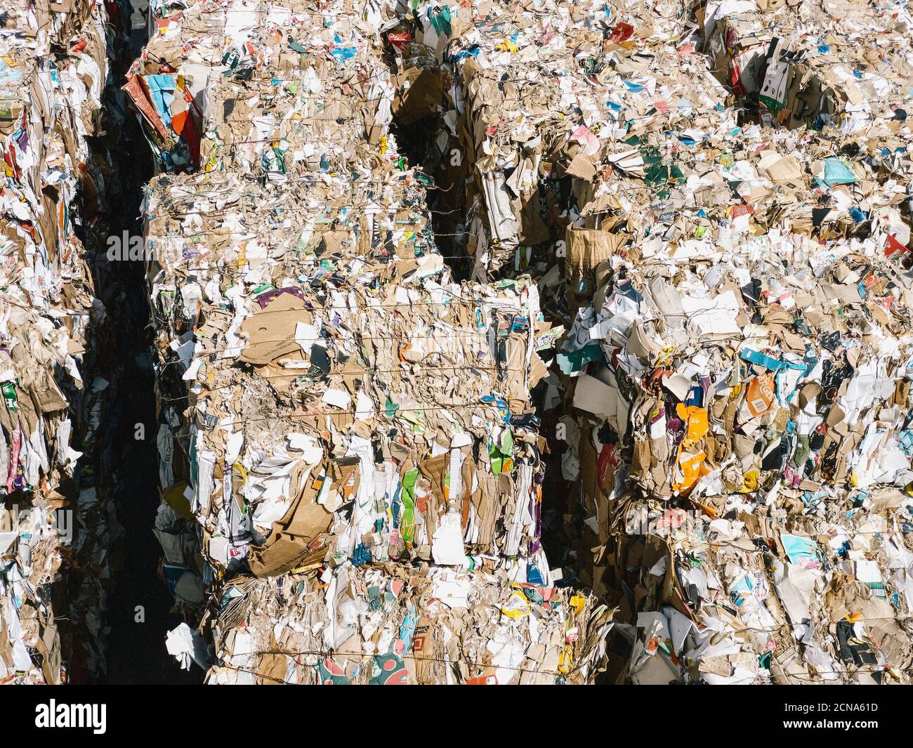Recycled paper bundles at sunny recycling center Stock Photo - Alamy